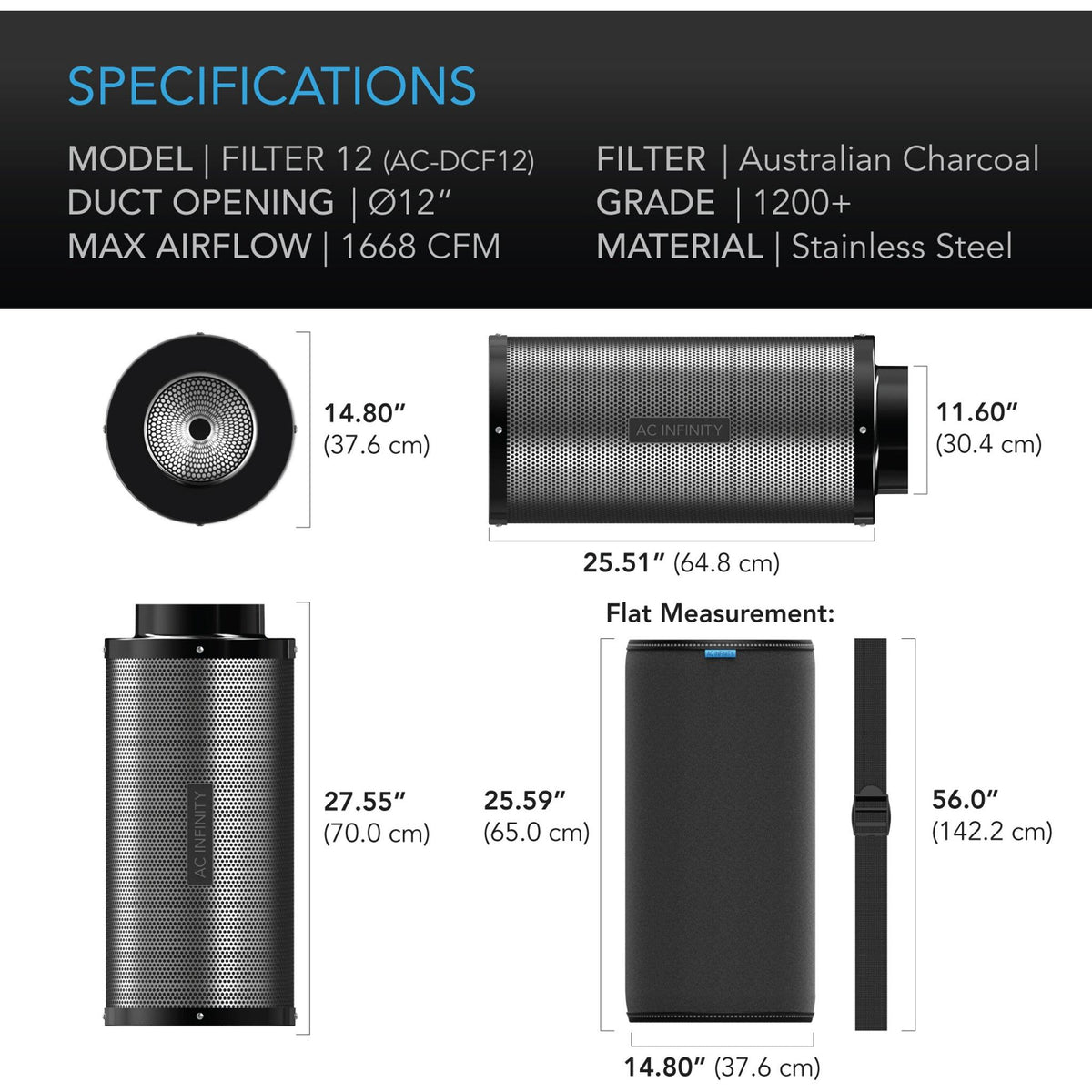 AC Infinity 12" Duct Premium Carbon Filter