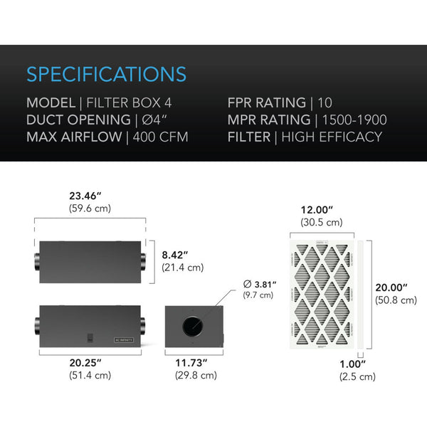 AC Infinity 4" Air Filter Box | High Efficacy MERV Filter
