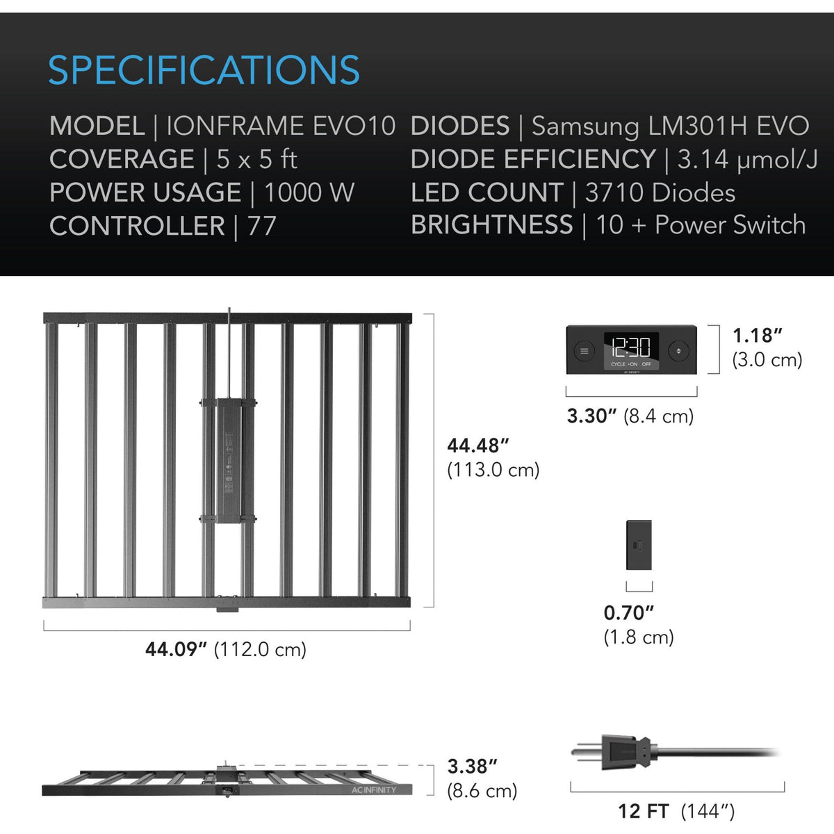 AC Infinity Ionframe EVO10 1000W Commercial Full Spectrum LED Grow Lig